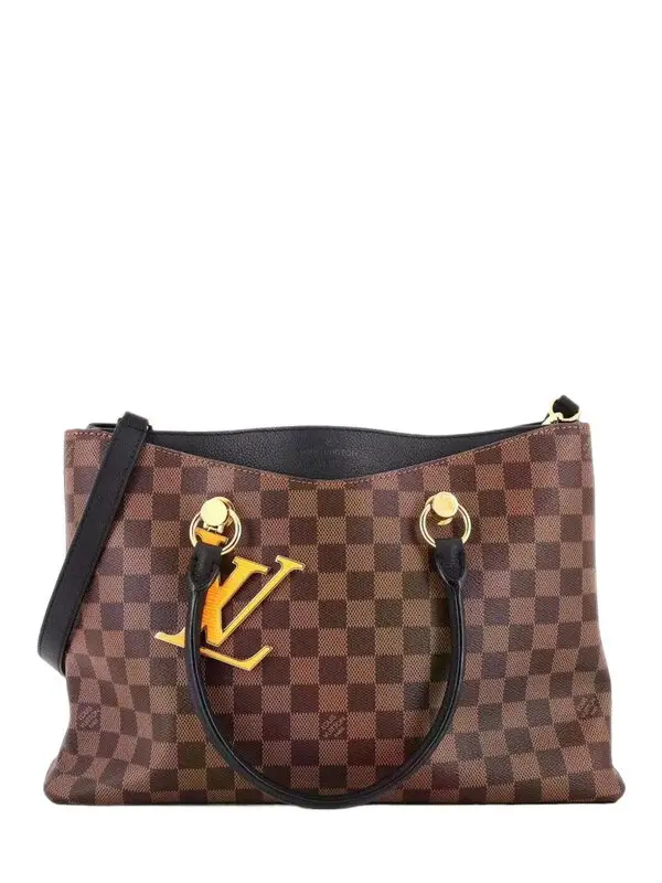 LOUIS VUITTON Riverside Handbag Damier With Leather Tote Bag - Brown