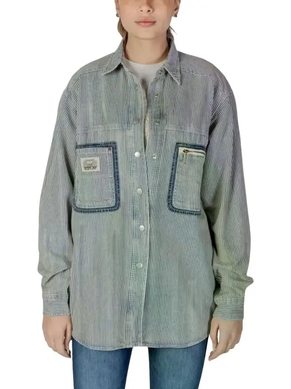 REPLAY Striped Pocket-detail Shirt - Blue