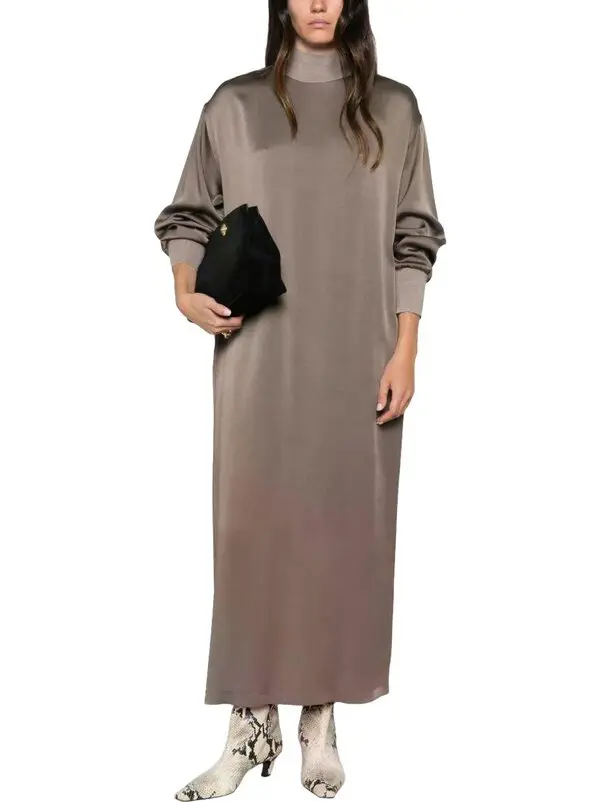 Fabiana Filippi Satin-finish Mock-neck Maxi Dress - Grey