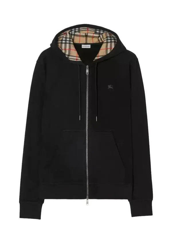 Burberry Check Hood Cotton Zip Hoodie - Black