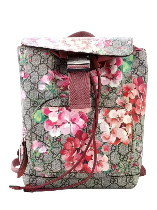 Gucci Buckle Blooms Print Gg Coated Canvas Small Backpack - Brown