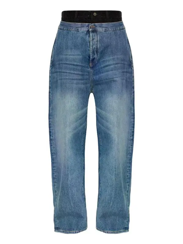 Attico Layered-waistband Whiskered Boyfriend Jeans - Blue