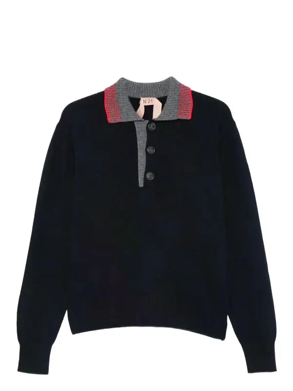 N°21 Contrast-collar Polo Top - Blue
