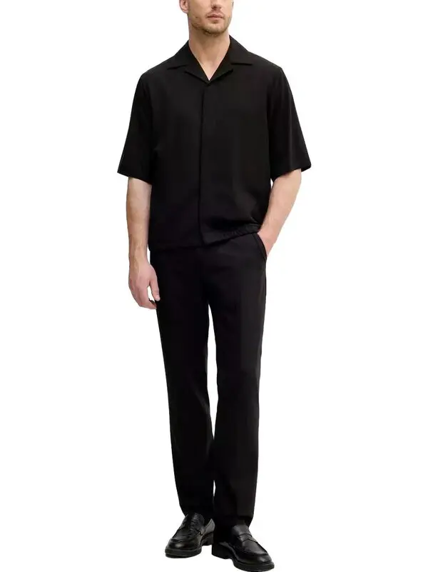 Lindbergh Elasticated-hem Camp-collar Shirt - Black