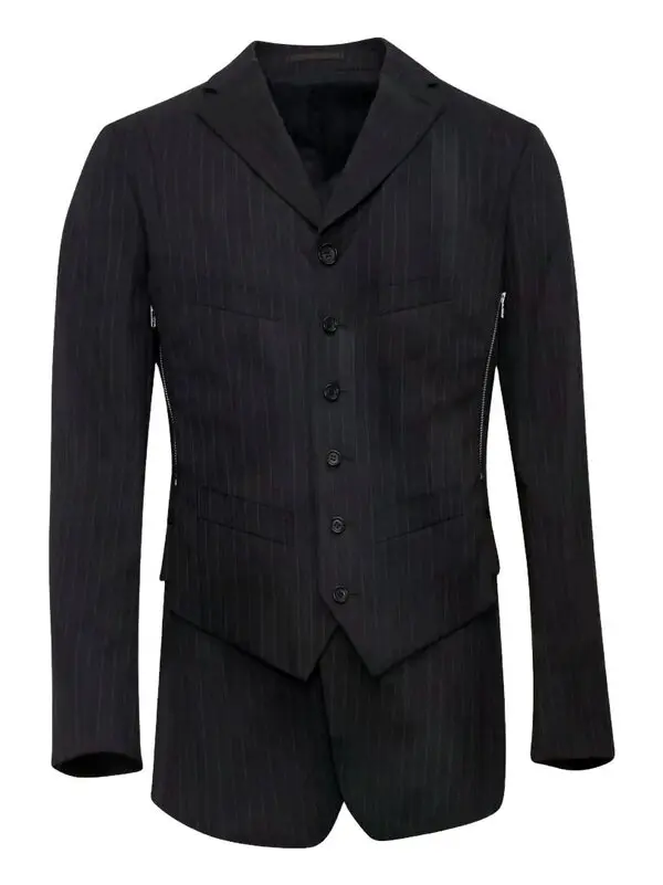 Comme Des Garçons Dobby Pinstripe-pattern Zip-detail Blazer - Blue