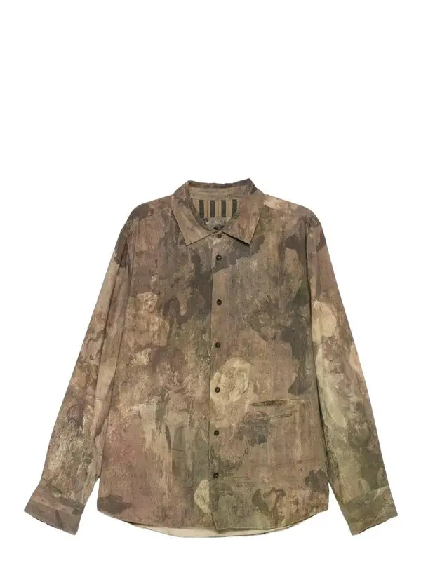 ZIGGY CHEN Graphic-print Cotton Shirt - Brown