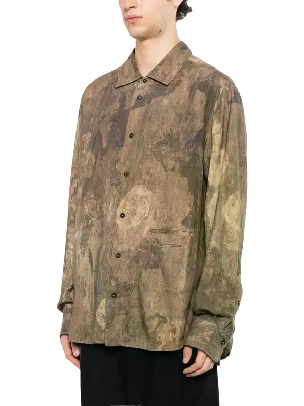 ZIGGY CHEN Graphic-print Cotton Shirt - Brown