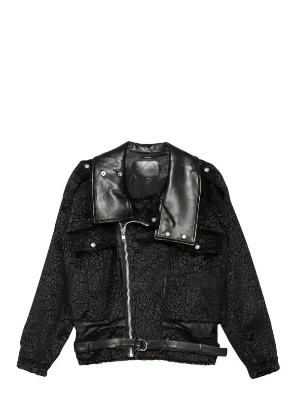 R13 Crackle-effect Belted Jacket - Black