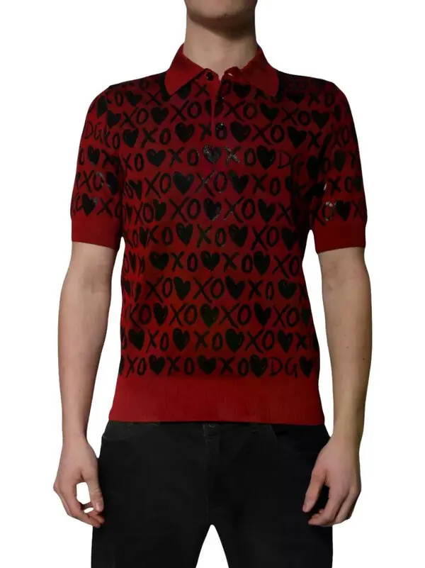 Dolce & Gabbana Heart-print Short-sleeved Polo Shirt - Red