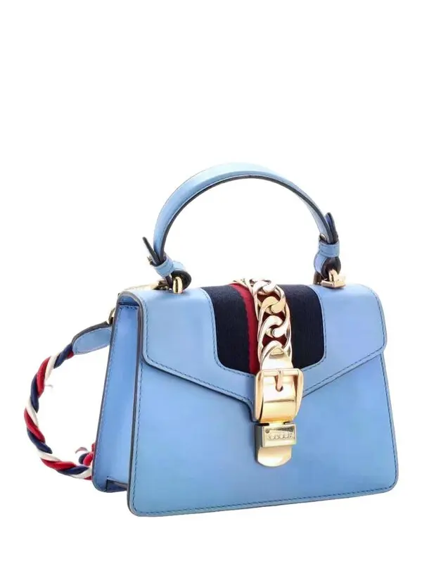 Gucci Sylvie Top Handle Bag Leather Mini Satchel - Blue