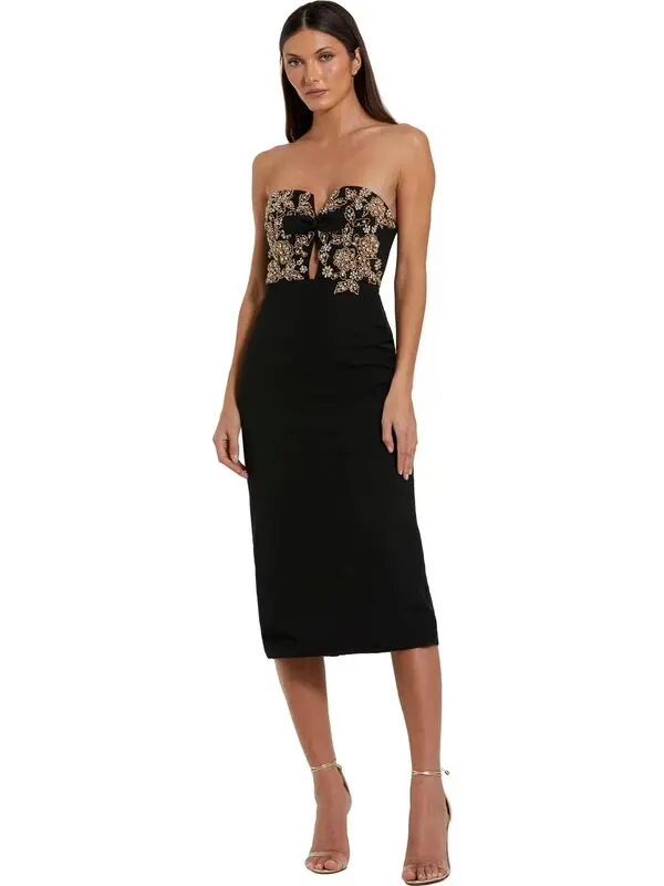 Mac Duggal Rhinestone Embellished Strapless Midi Dress - Black