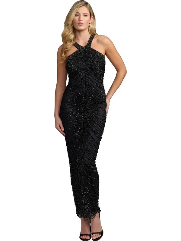 Mac Duggal Halter Neck Embellished Maxi Dress - Black