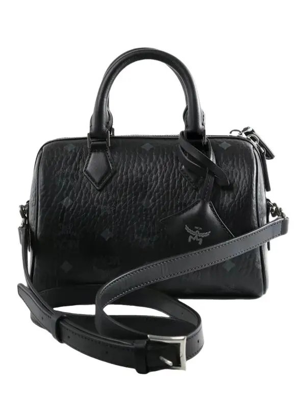 Mcm Small Ela Boston Visetos Monogram Canvas Tote Bag - Black