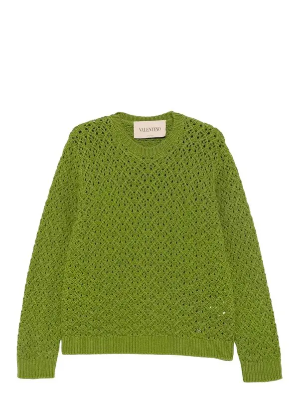 Valentino Garavani V-detail Cable-knit Sweater - Green