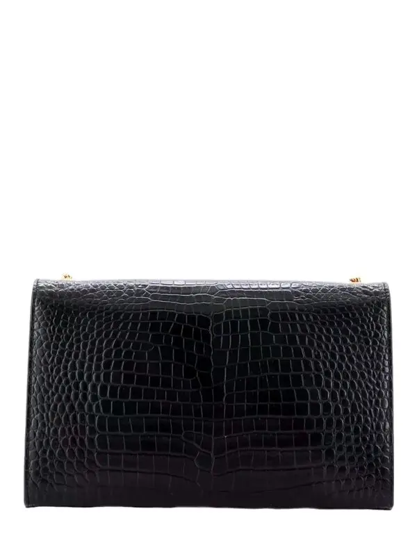 Saint Laurent Classic Monogram Tassel Crocodile Embossed Leather Medium Crossbody Bag - Black
