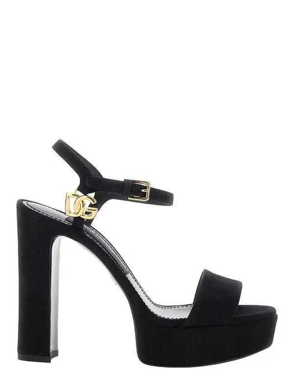 Dolce & Gabbana Brown High Heel Sandals With Logo Plate On The Front In Suede For - Multicolor