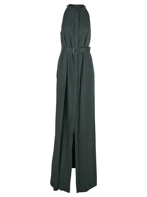 TOM FORD Green Long Dress With Halterneck And Front Belt In Viscose Blend For - Multicolor