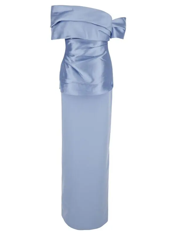 Solace London Lucine' Light Blue Off-shoulder Long Dress With Concealed Zip Closure In Tech Fabric For - Multicolor