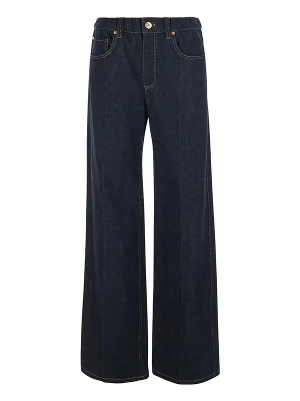 Brunello Cucinelli Blue Wide Leg Jeans With Monile On The Back In Denim For - Multicolor