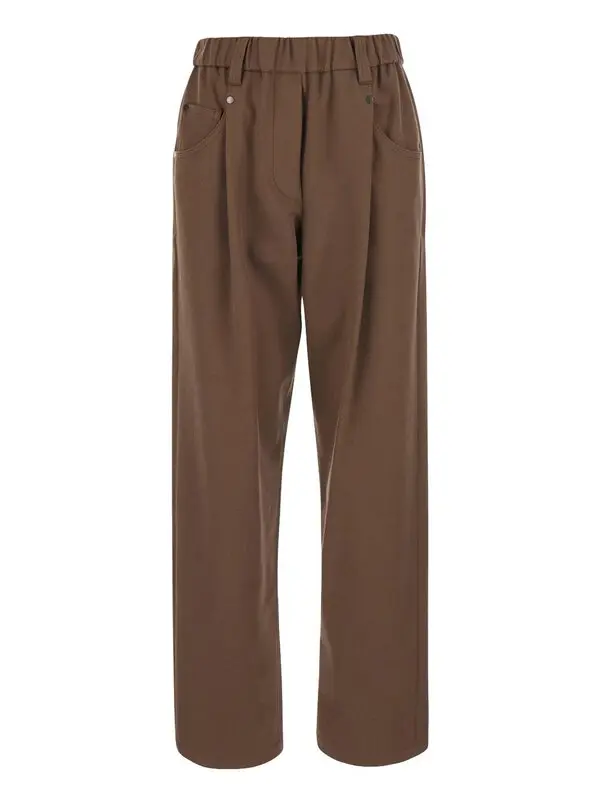Brunello Cucinelli Brown Pants With Elasticated Waist And Monile On The Back In Stretch Cotton For - Multicolor