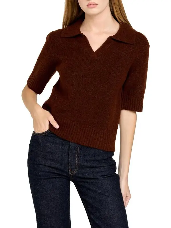 WAYF Shiloh Polo Sweater - Chestnut
