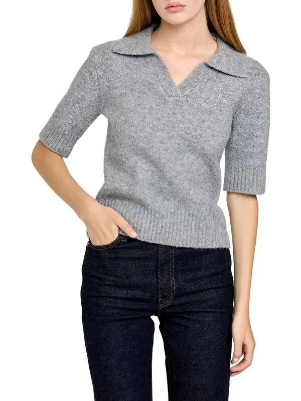 WAYF Shiloh Polo Sweater - Heather Grey