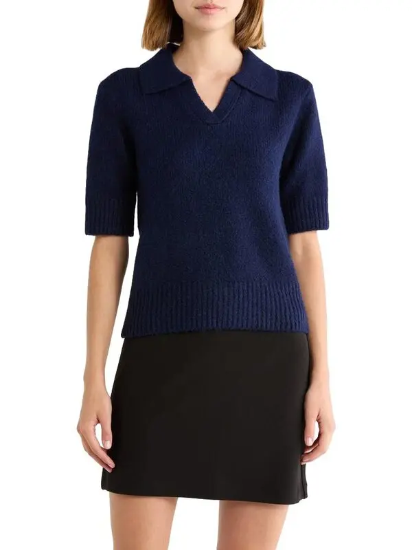 WAYF Shiloh Polo Sweater - Navy