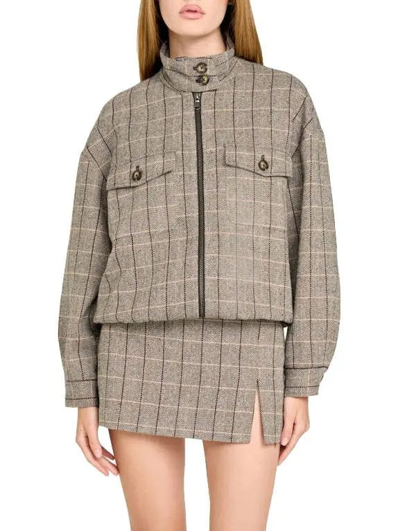 WAYF Copper Mixed Print Bomber Jacket - Mink