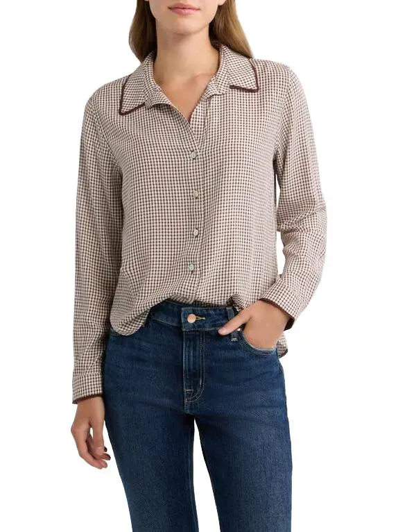 CLOTH & STONE Trim Button-up Shirt - Cocoa Micro Gingham