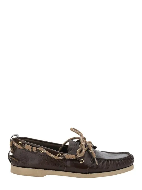 GOLDEN GOOSE Brown Boat Moccasins With Side Laces In Leather - Multicolor