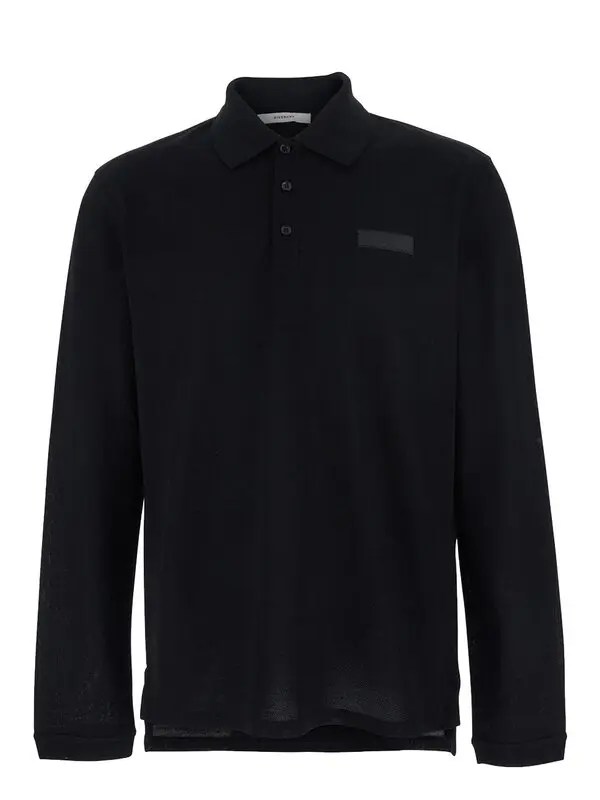 Givenchy Black Polo Shirt With Logn Sleeves And Chest Logo Patch In Cotton - Multicolor