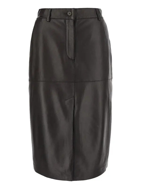 P.a.r.o.s.h Brown Skirt With Front Closure And Slit In Leather For - Multicolor