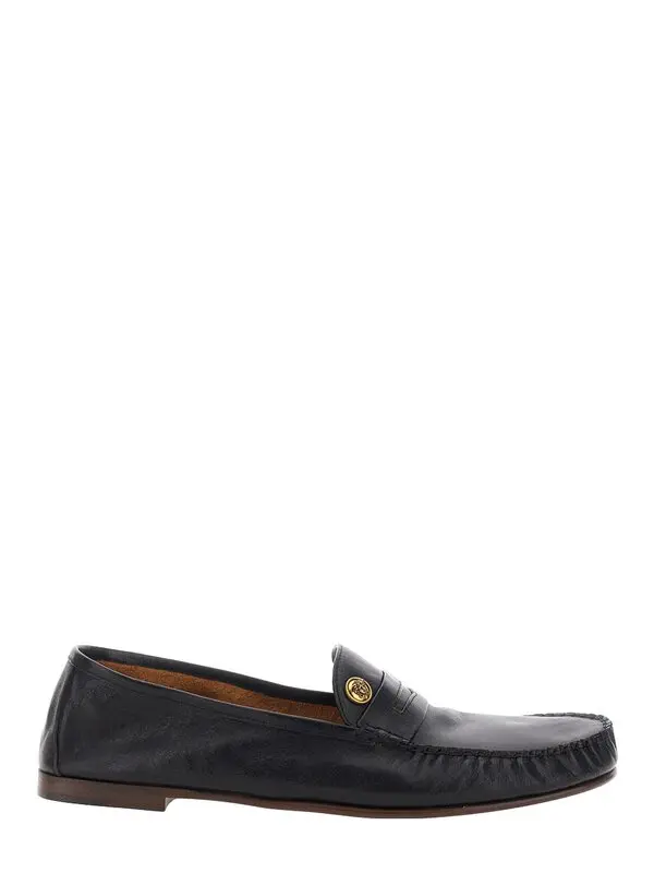 Versace Loafers With Medusa Plaque In Leather For - Black
