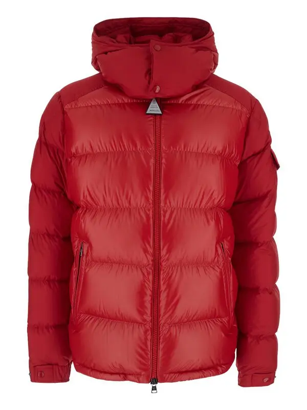 Moncler Maya' Red Down Jacket With Removable Hood And Logo Patch On The Sleeve In Tech Fabric For - Multicolor