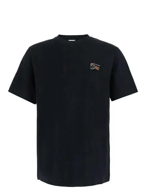 Burberry Black Crew Neck T-shirt With Ekd Embroidery On The Front In Cotton For - Multicolor