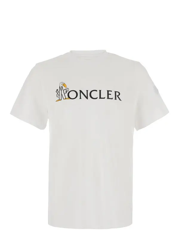 Moncler T-shirt With Logo On The Front And Logo Patch On The Sleeve In Cotton For - White