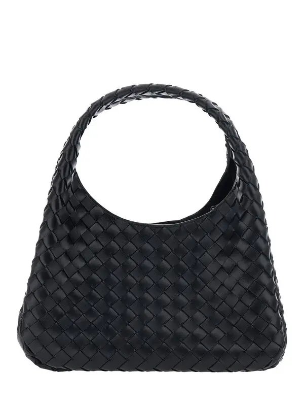 Bottega Veneta Campana' Black Shoulder Bag With Intreccio Motif In Leather For - Multicolor