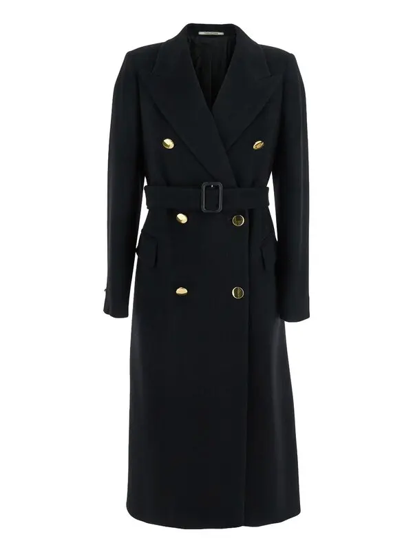 Tagliatore Double-breasted Coat With Peak Revers And Gold Buttons In Wool Blend For - Black