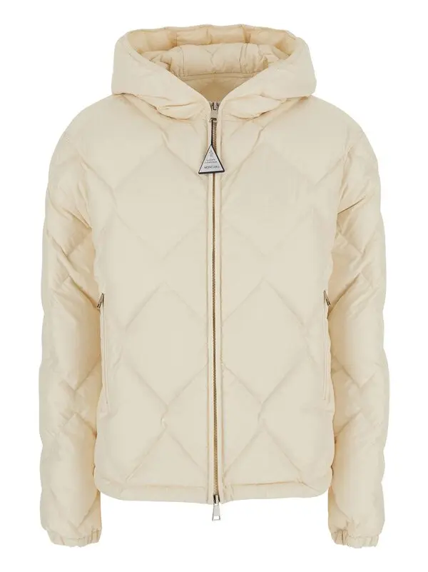 Moncler Arvouinne' White Down Jacket With Hood And Logo Patch On The Sleeve In Tech Fabric For - Multicolor