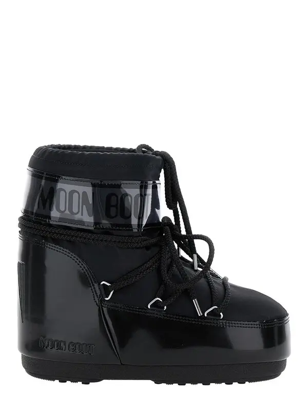 Moon Boot Snow Boots With Large Logo Print On The Side And Flat Rubber Sole - Black