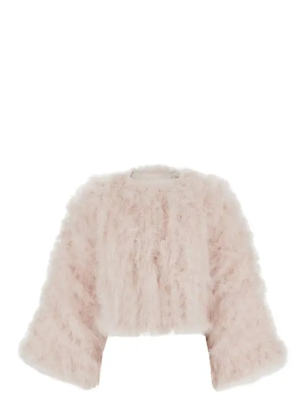 YVES SALOMON White Short Shearling Jacket With Round Collar And Three-quarter Sleeves In Fur For - Pink