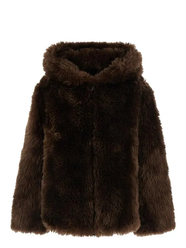 P.a.r.o.s.h Brown Shearling Jacket With Hood In Ecofur For - Multicolor