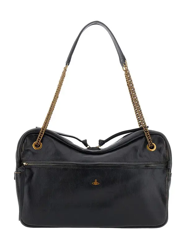 VIVIENNE WESTWOOD Dolce Large' Black Crossbody Bag With Metallic Logo On The Front In Textured Leather For - Multicolor