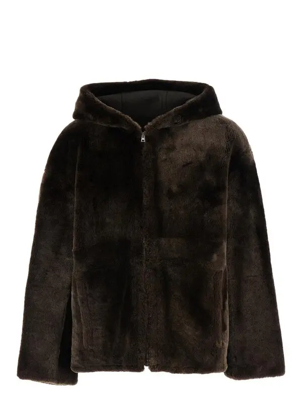 YVES SALOMON Brown Shearling Jacket With Fixed Hood In Fur For - Multicolor