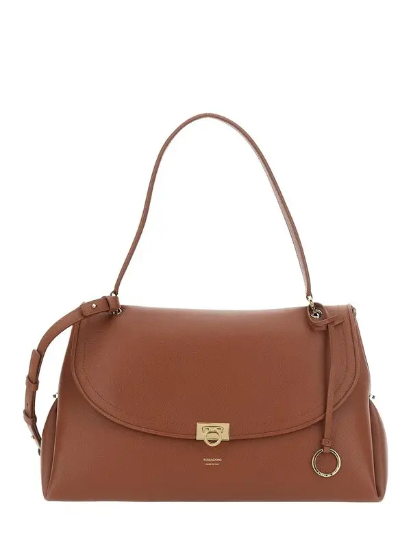 FERRAGAMO Shoulder Bag With Gancini Buckle And Adjustable, Removable Shoulder Strap In Leather For - Brown