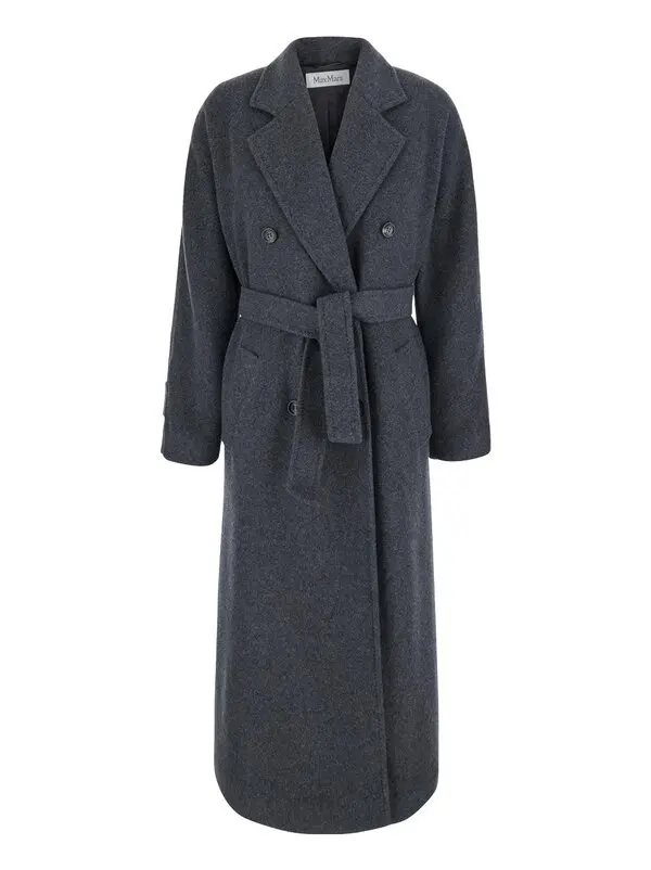 Max Mara Cadmio' Gray Double-breasted Coat With Notched Revers And Front Belt In Cashmere Blend For - Multicolor