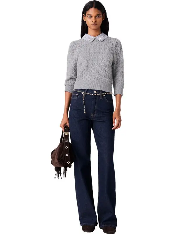 Maje Removable Poplin Collar Sweater - Light Grey
