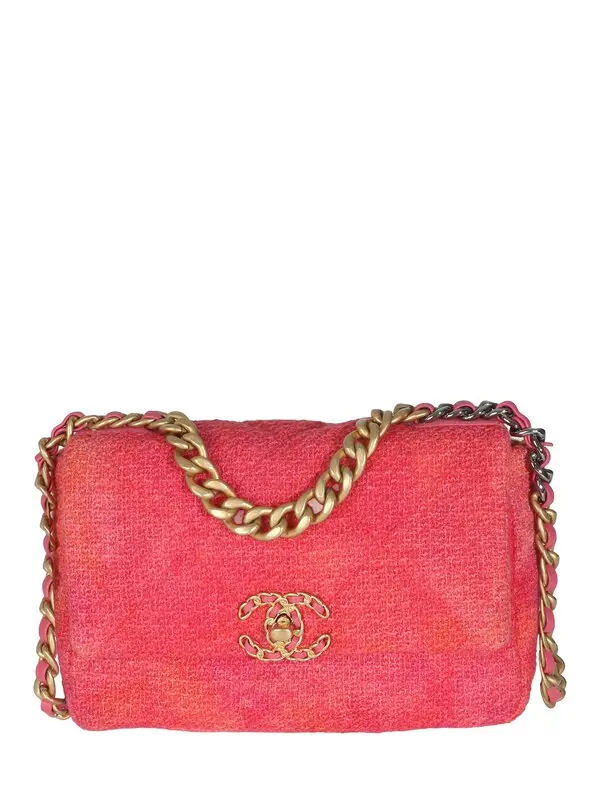 Chanel Coral Tweed Quilted 19 Flap Bag - Pink