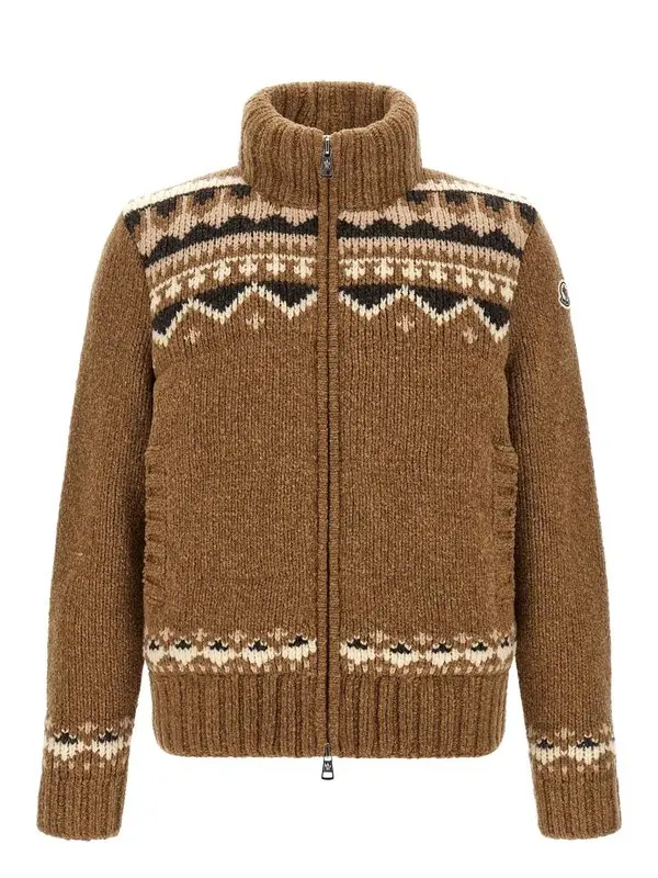 Moncler Geometric Bouclé Cardigan - Brown