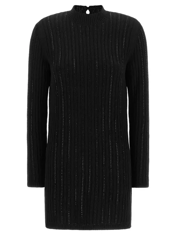 Twin-set Ribbed Dress With Rhinestones - Black